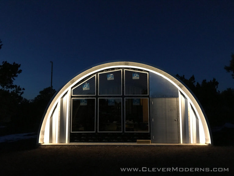 Headquarters Hut Exterior LED Lighting - Clever Moderns - Quonset Hut